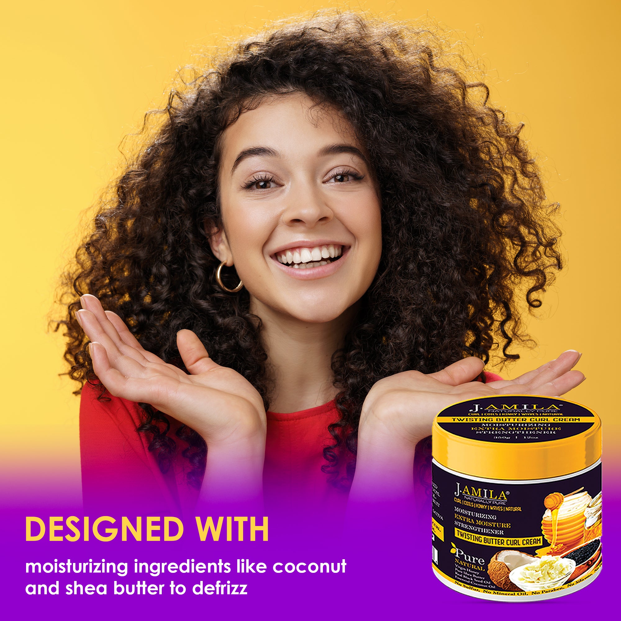 J. AMILA Naturally Pure Extra Moisturizing Strengthener Twisting Butter Curl Cream For Long Lasting Frizz Free Curls Suitable For All Hair Types 12 oz